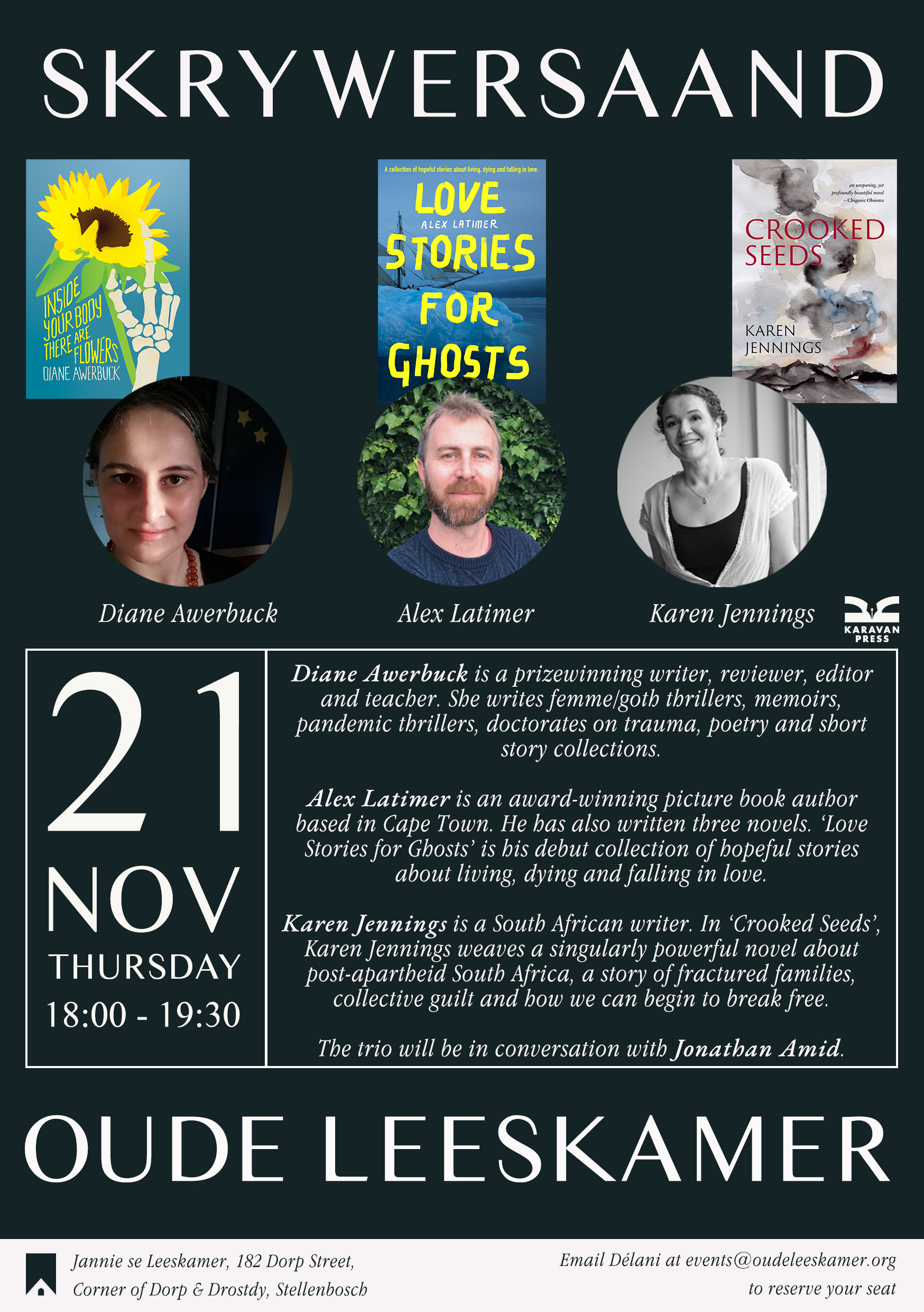 Skrywersaand with Diane Awerbuck, Karen Jennings and Alex Latimer